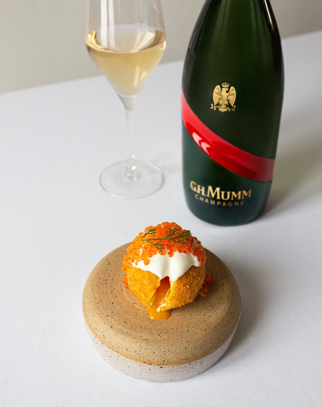 Deep fried eggs & trout roe – G.H.Mumm